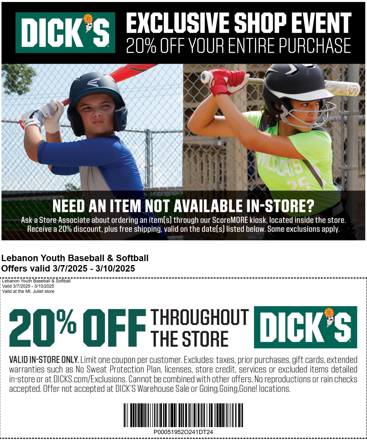 Lebanon Youth Baseball and Softball » Special Coupon Offer from DICK’s ...